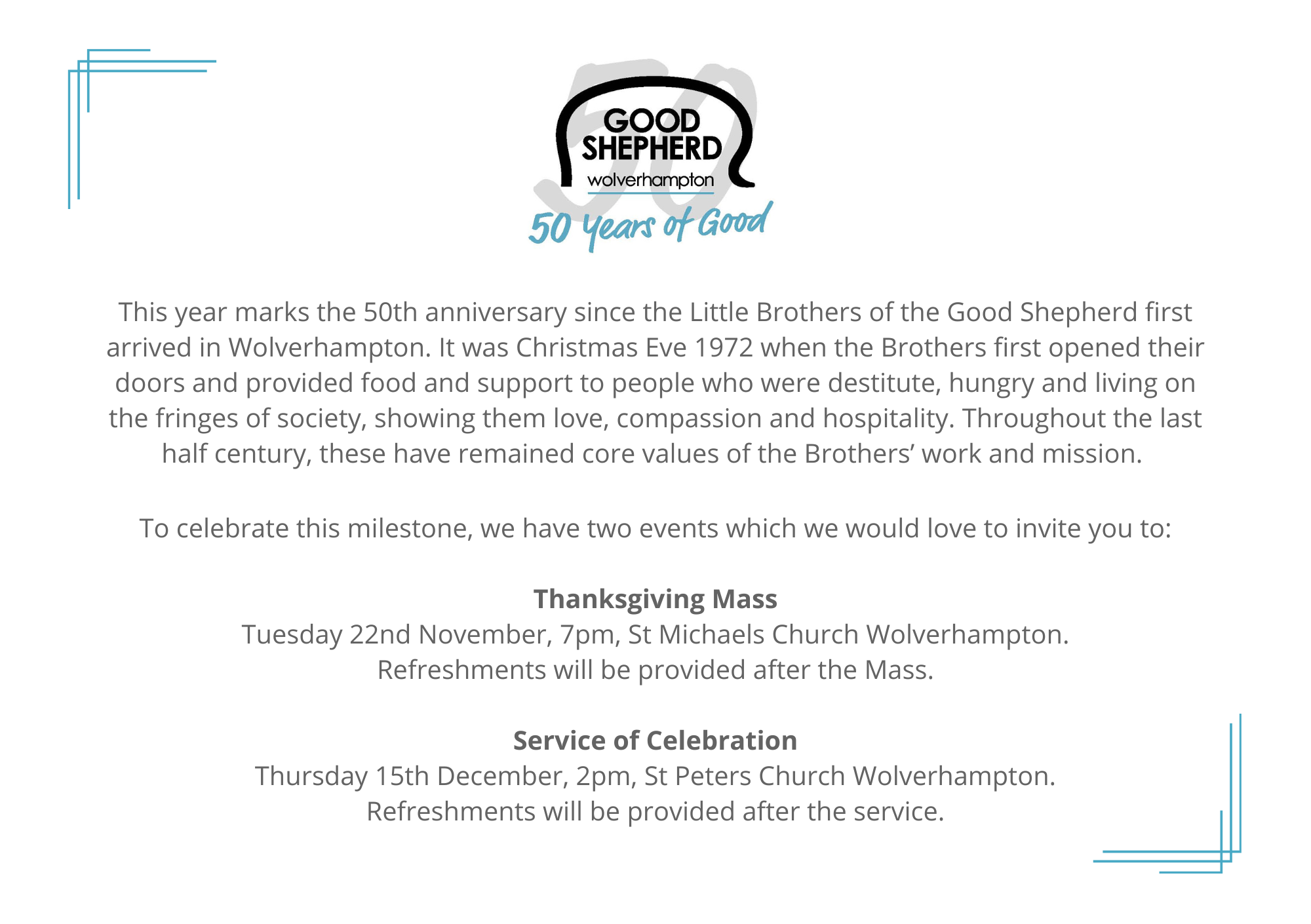Services Of Celebration To Mark 50 Years - Good Shepherd Wolverhampton